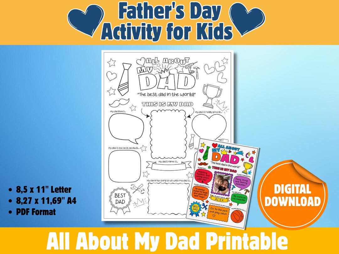 All About My Dad Printable | Father's Day Activity for Kids | Instant ...
