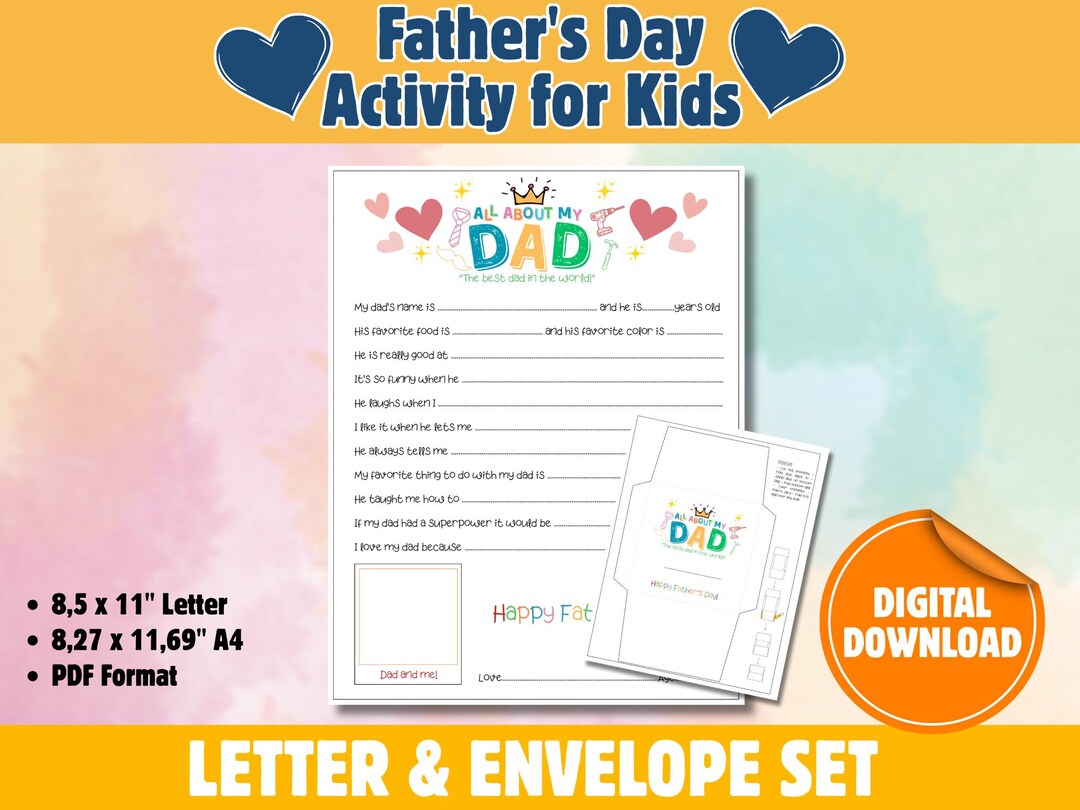 All About My Dad L Printable Father’s Day Letter & Envelope | Fill-in ...