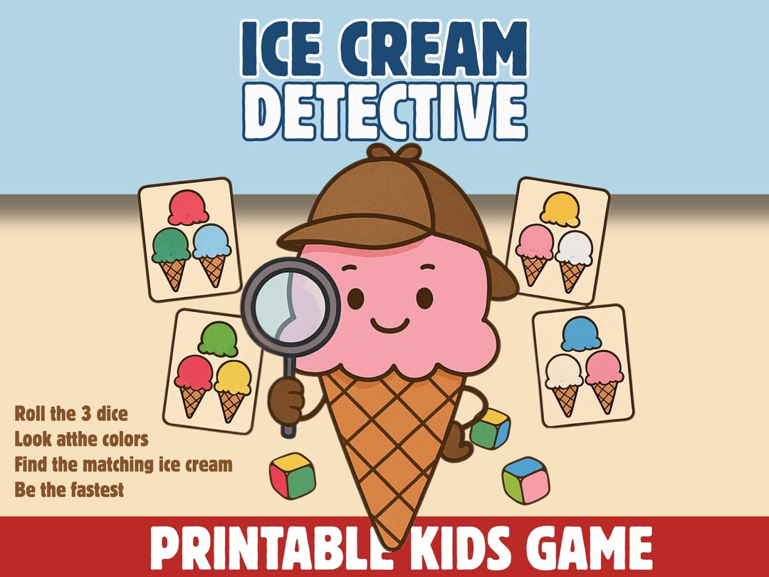Ice Cream Detective Printable Game for Kids | Color Matching Dice Game ...