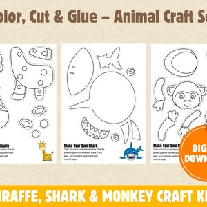 Printable Animal Craft Set for Kids – Cut, Color & Glue Activity ...
