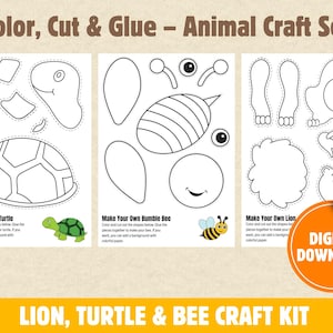 Printable Animal Craft Set for Kids – Cut, Color & Glue Activity – Lion ...