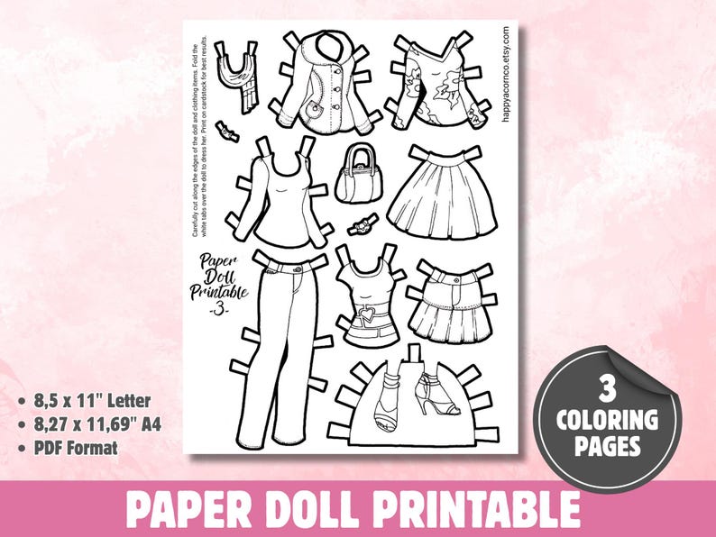 DIY Paper Doll Set – Printable Cut & Color Dress-up Activity for Kids 3 ...