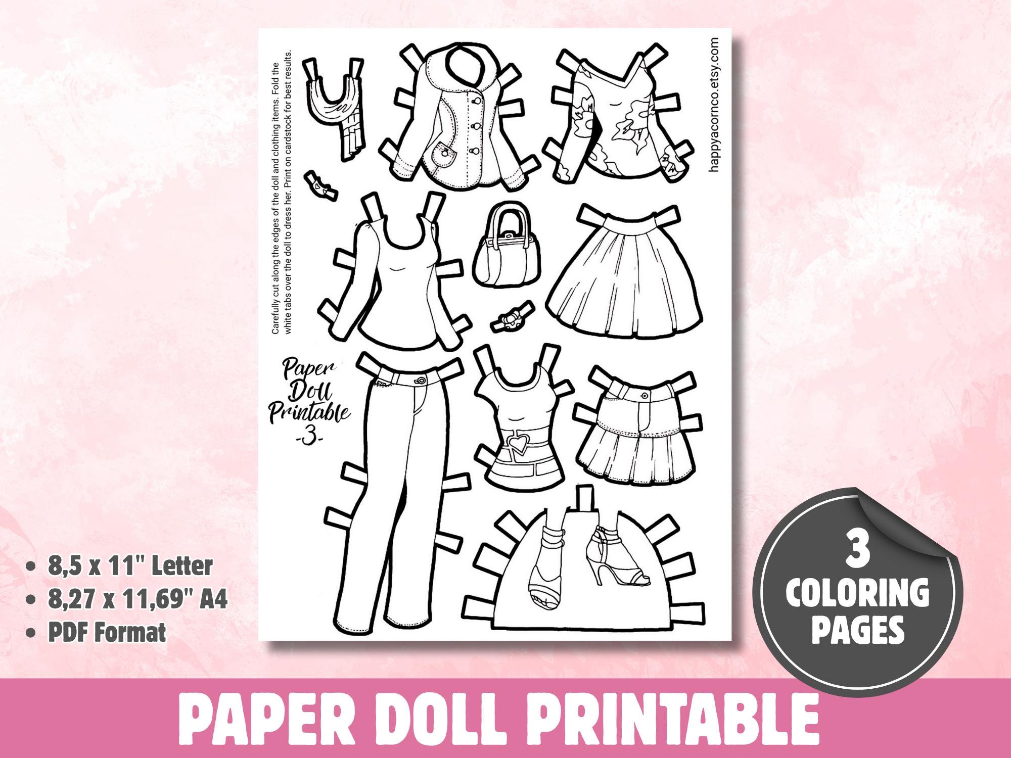 DIY Paper Doll Set – Printable Cut & Color Dress-up Activity for Kids 3 ...