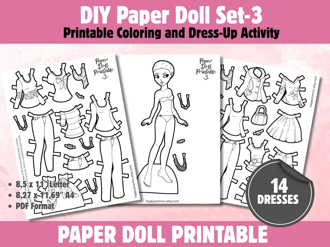 DIY Paper Doll Set – Printable Cut & Color Dress-up Activity for Kids 3 ...