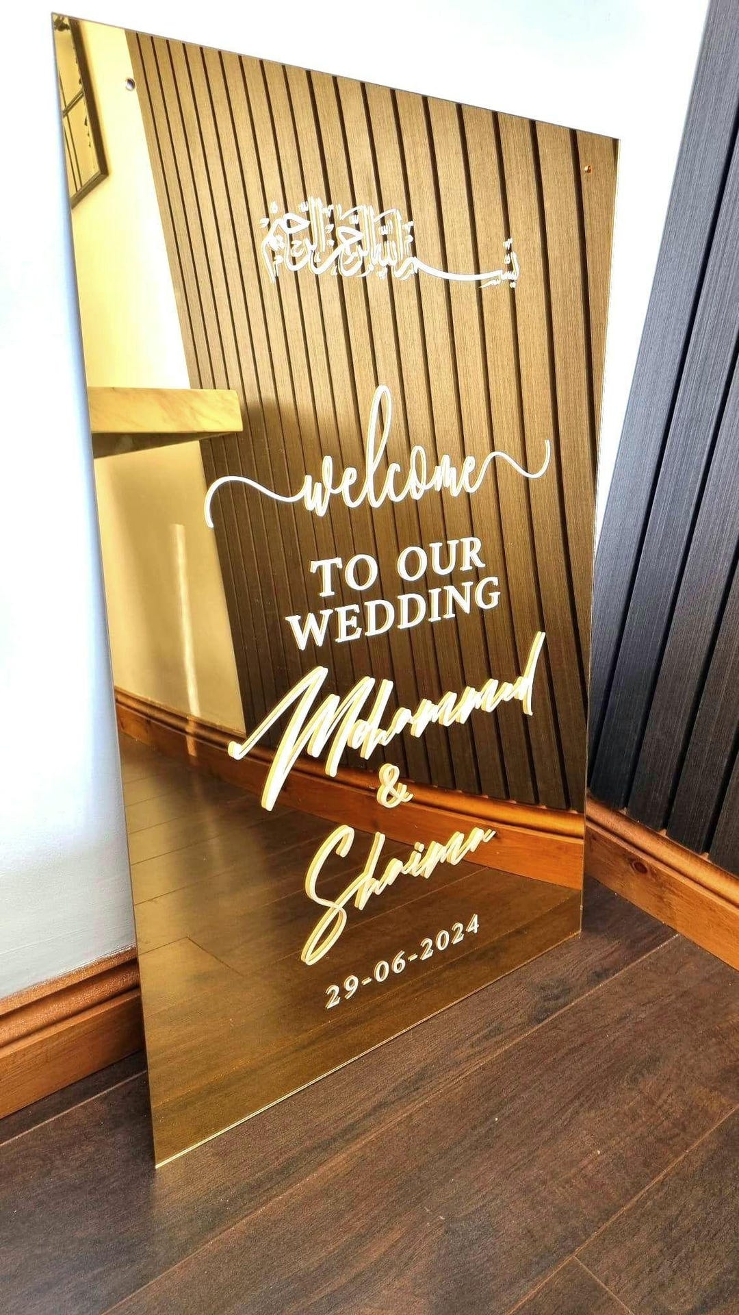 Gold Mirror Acrylic Wedding Welcome 3D Sign, Personalized Arabic ...