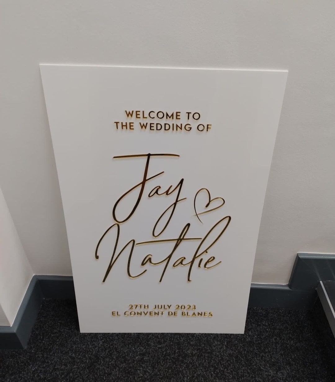 White Acrylic Wedding Sign With 3D Gold Mirror Names-wedding Signage ...