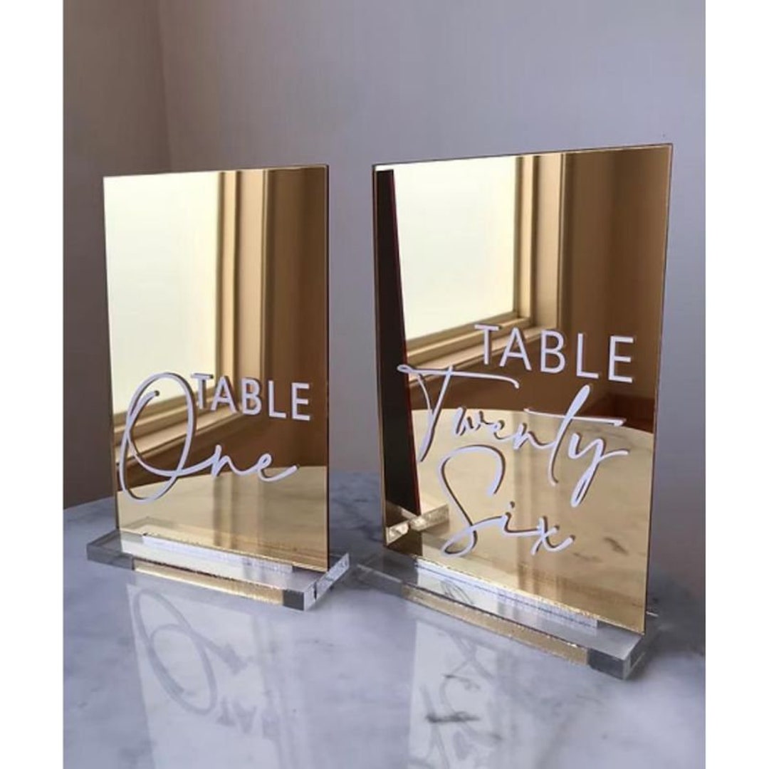 Gold Mirror Acrylic Table Numbers - Mirror Gold Acrylic Sign - Table ...
