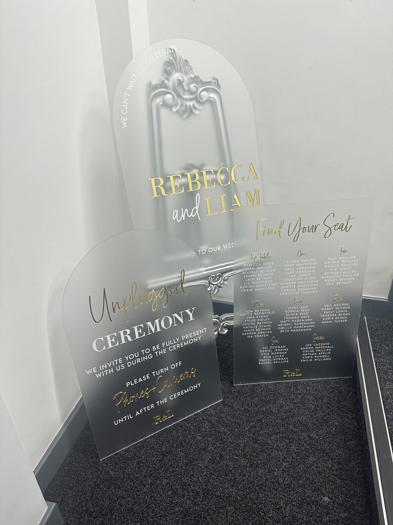 Frosted Arched Acrylic Wedding Sign 3D Gold Mirror Names wedding ...