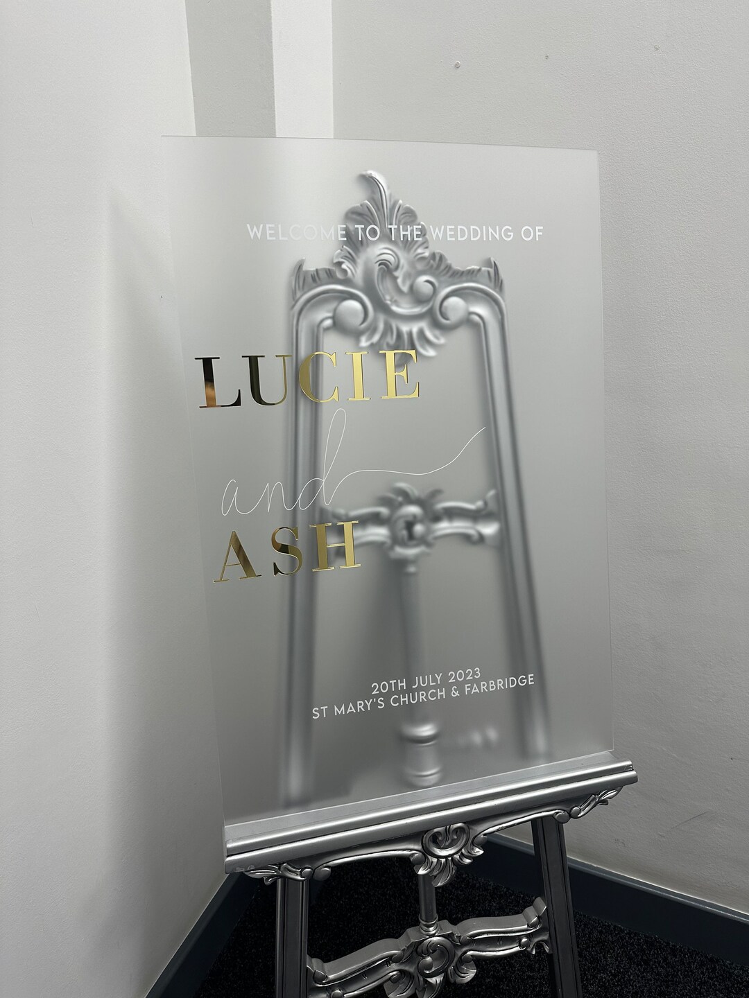 Frosted Acrylic Wedding Sign With 3D Gold Mirror Names-wedding Signage ...