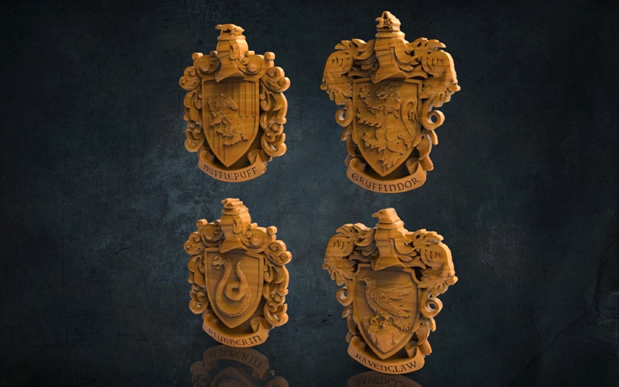 Gryffindor Hufflepuff Ravenclaw Slytherin STL Model for CNC Router ...