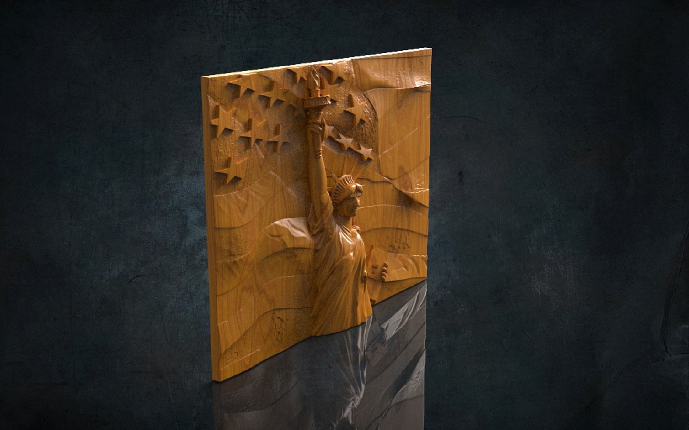 American Flag and Statue of Liberty 3D STL Model for CNC Router, Artcam ...