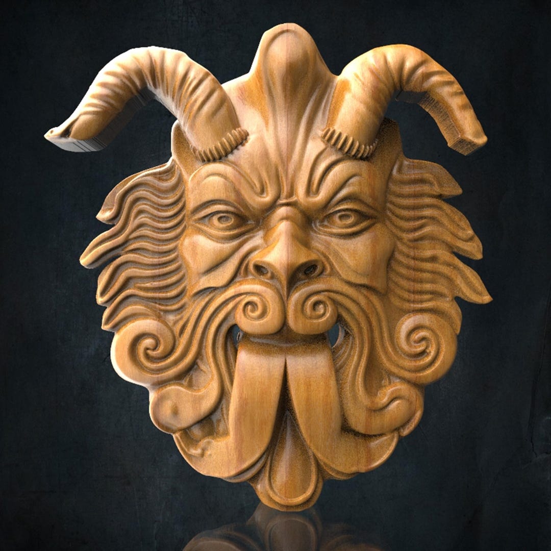 Horned Satyr Mask Wood Relief STL File - Mythological Pan Face 3D ...