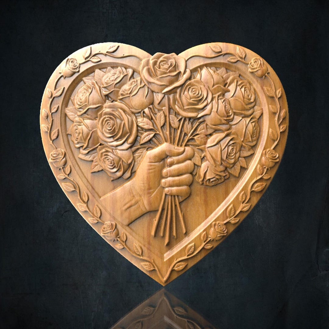 Heart and Roses Cnc STL Files for CNC Router, Fish Bas Relief Wall ...