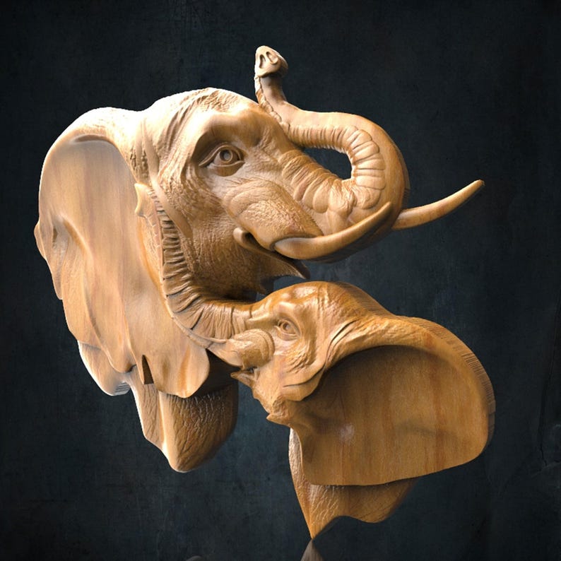 Elephant Family Cnc STL Files for CNC Router, Animals Bas Relief Artcam ...