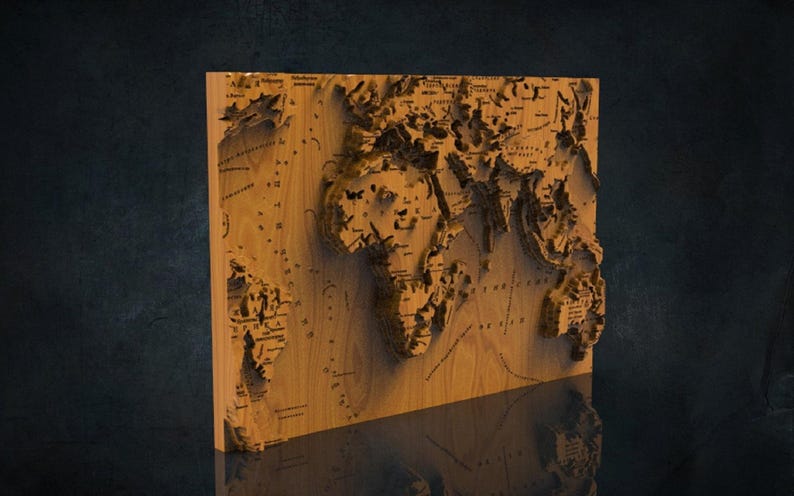 World Map 3D STL Model for CNC Router, Artcam, Vetric, Engraver, Relief ...