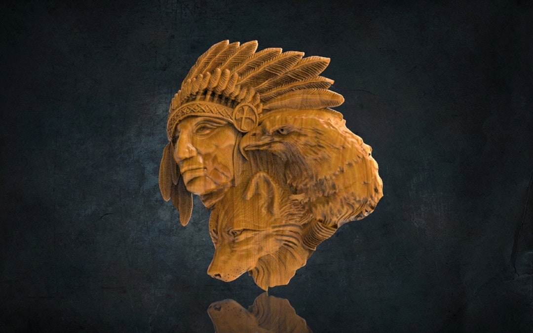 Native American Man and Eagle 3D STL Model for CNC Router, Artcam ...