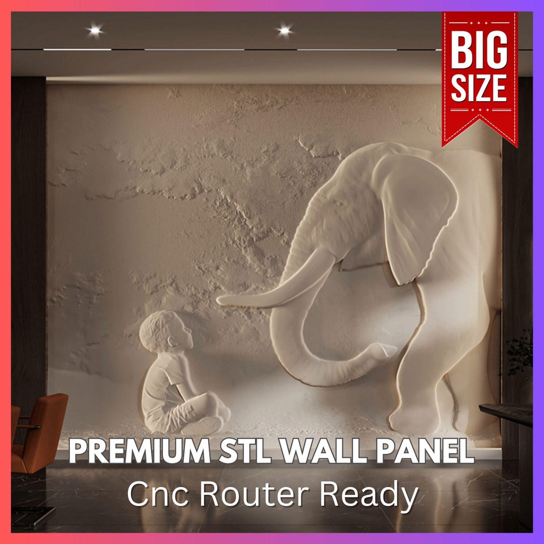 Elephant Wall Panel 3D STL Model for CNC Router, Bas Relief Cnc Files ...