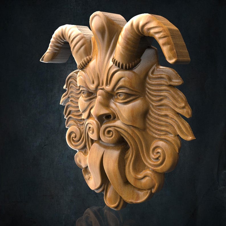 Horned Satyr Mask Wood Relief STL File - Mythological Pan Face 3D ...