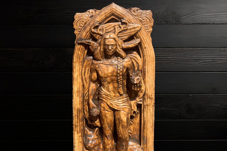 Cernunnos Statue Cernun Wood Horned God Celtic God Altar Statue Pagan God Wiccan Druid Cernunno ...