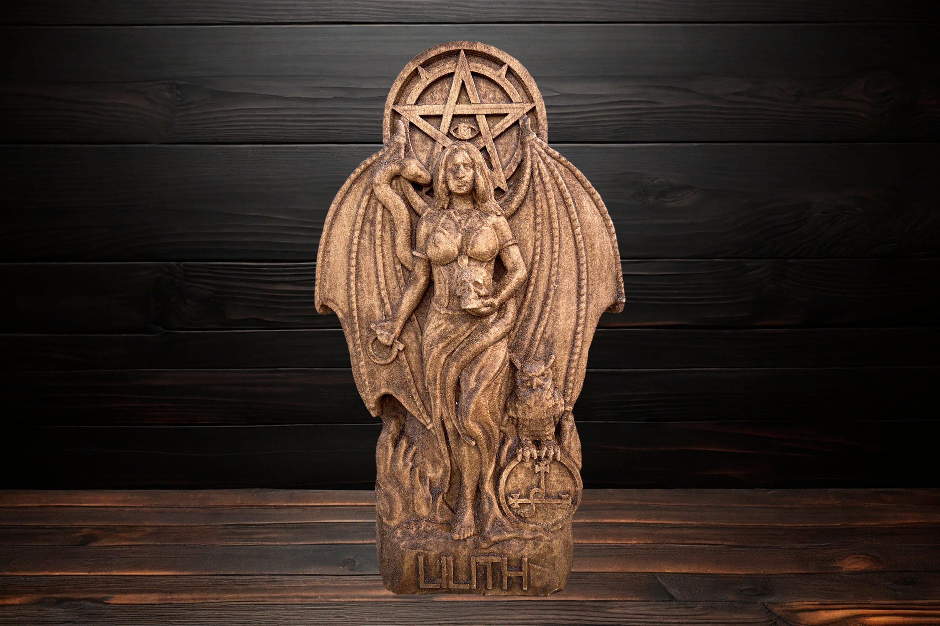 Lilith Ishtar Inanna Wood Carved Astaroth Statueluna Occult Statue ...