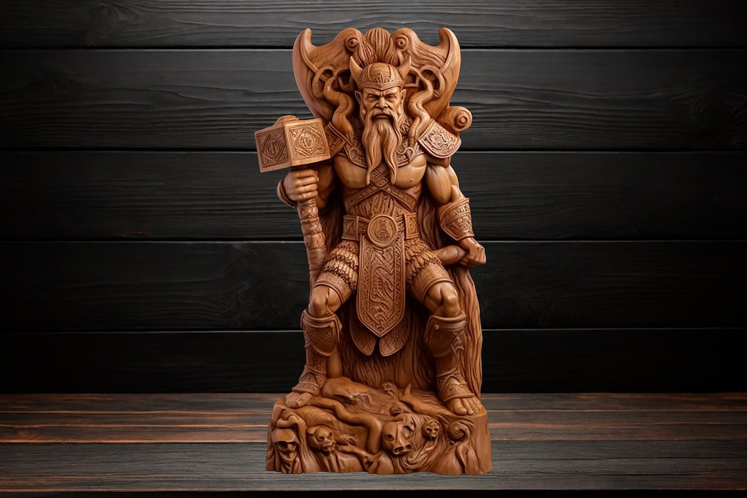 Thor God Viking God Wooden Carved Statue Pagan Paganism God Altar ...
