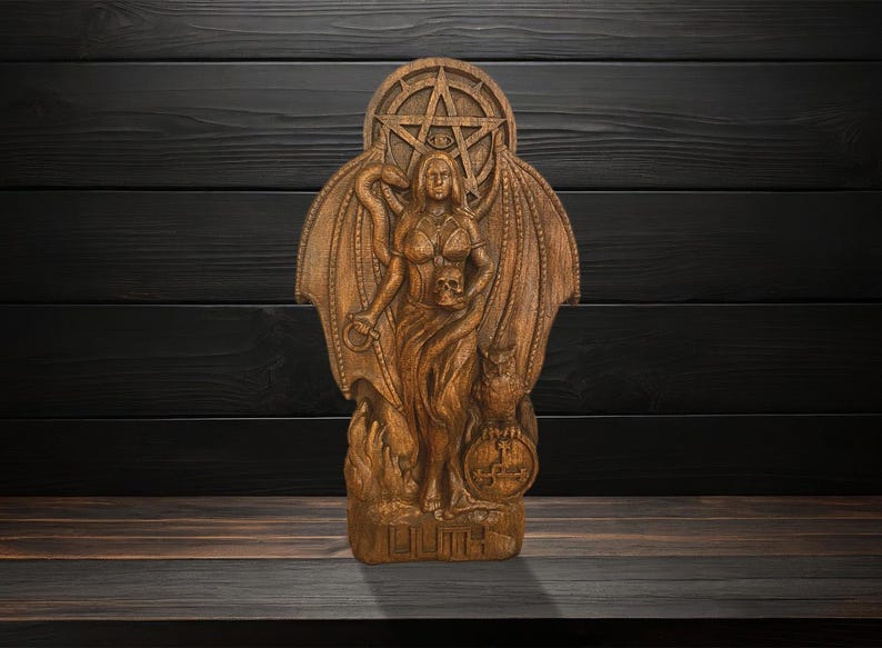 Lilith Ishtar Inanna Wood Carved Astaroth Statueluna Occult Statue ...