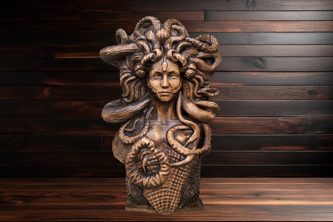 Medusa Statue Medusa Wood Statue Gothic Decor Greek Mythological ...