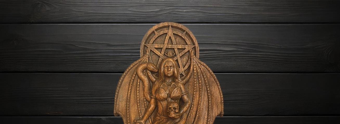 Lilith Ishtar Inanna Wood Carved Astaroth Statueluna Occult Statue ...