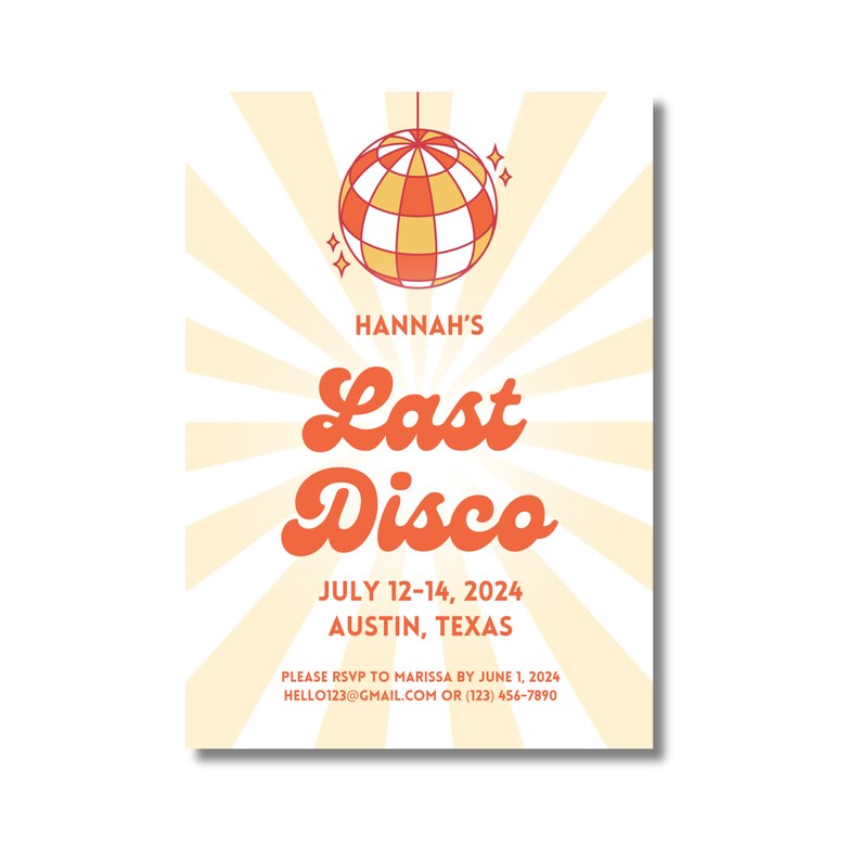 Last Disco Bachelorette Party Invitation and Itinerary 2 in 1 ...