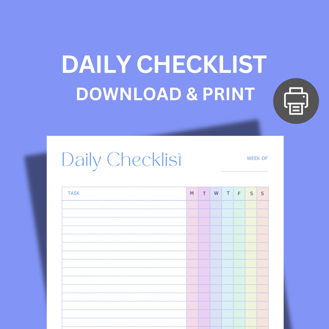 Daily Checklist Planner Printable To-do List Productivity Organizer ...