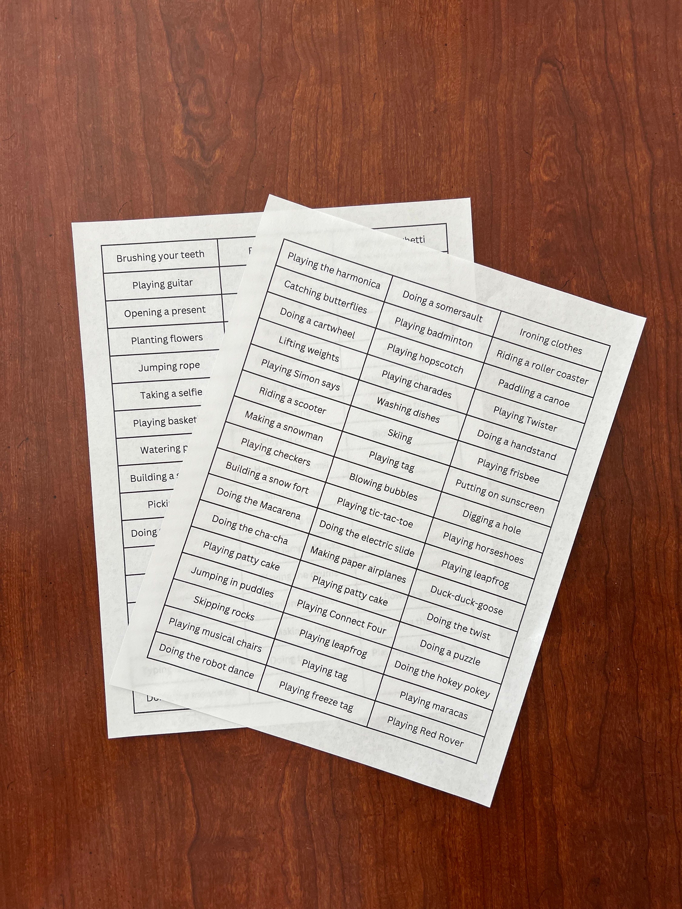 Printable Charades - Set of 100 Easy Words and Phrases. Kid Friendly ...