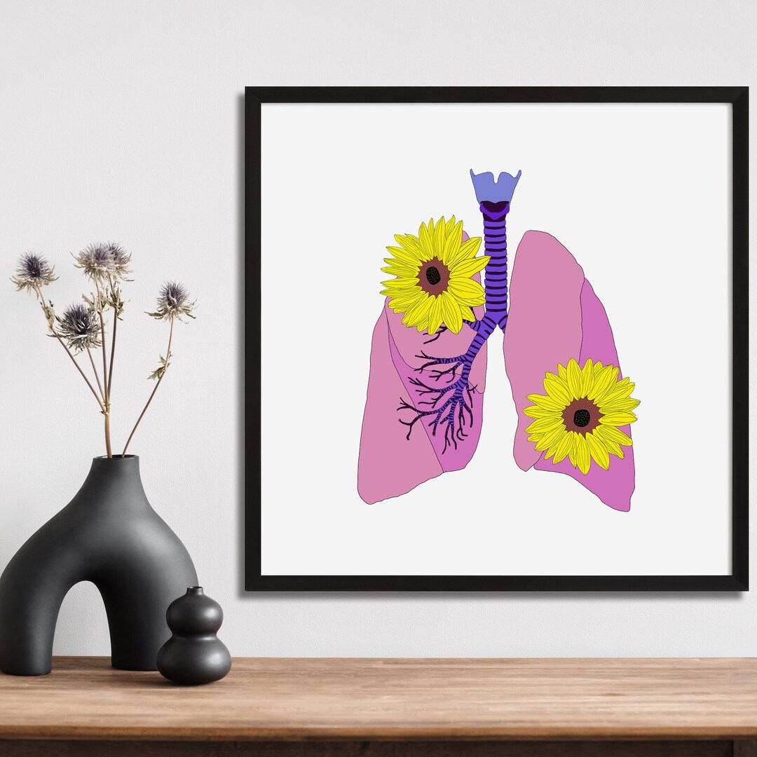 Breathe Fresh Air, Lung Anatomy With Sunflowers, Colorful Anatomical ...