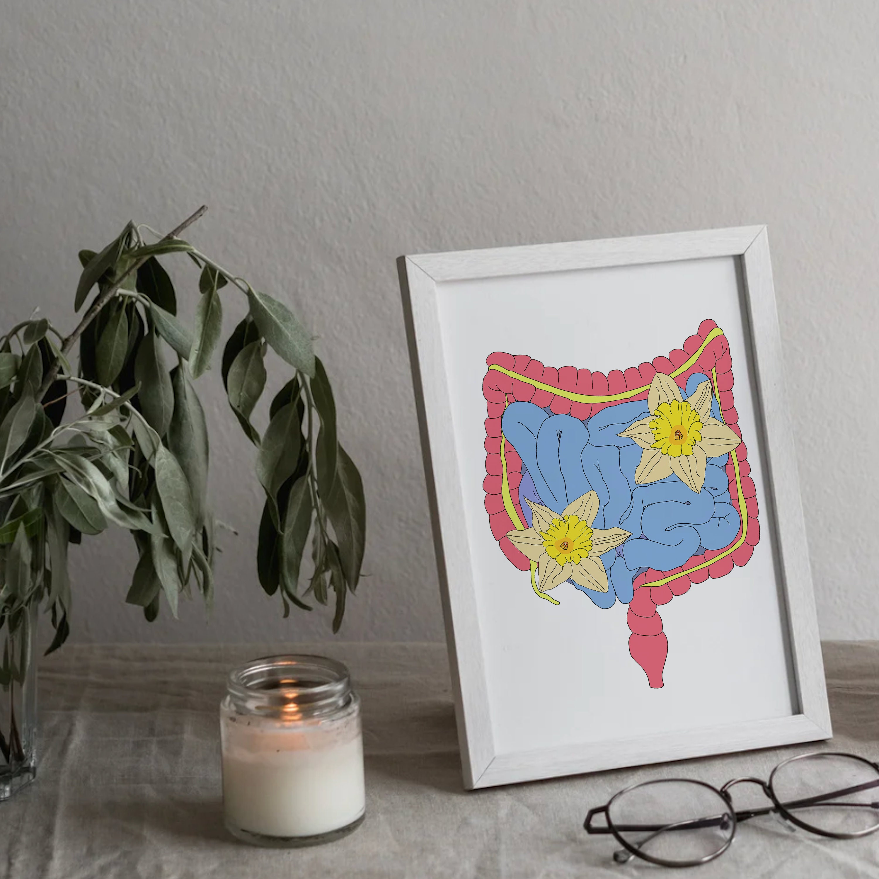 It Takes Guts, Intestine Anatomy With Daffodils, Anatomical Print ...
