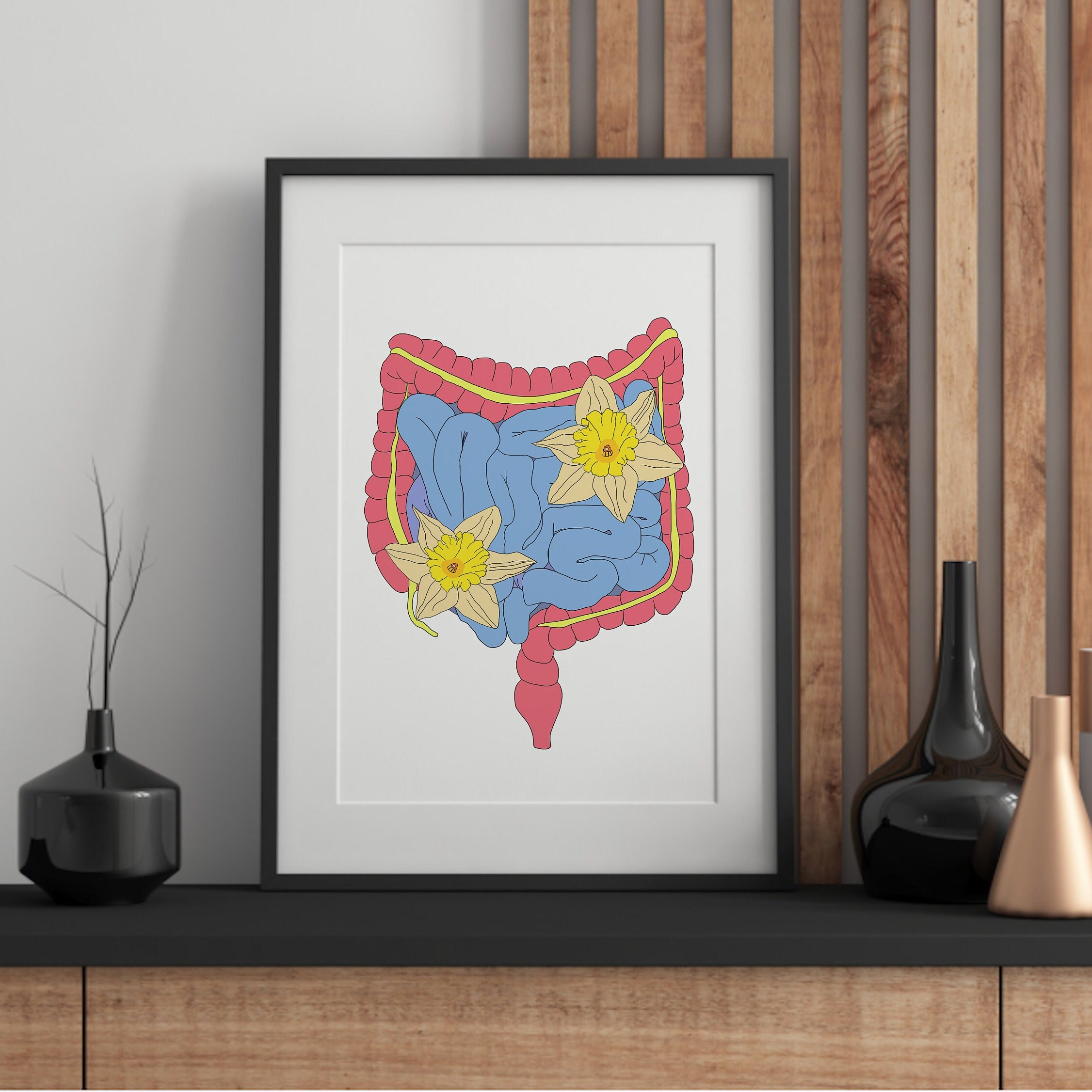 It Takes Guts, Intestine Anatomy With Daffodils, Anatomical Print ...