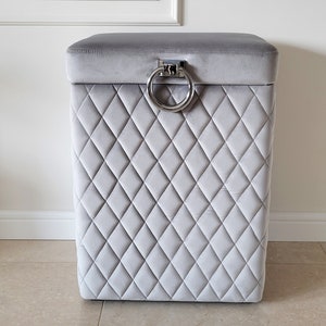 Gray Upholstered Laundry Basket - Etsy