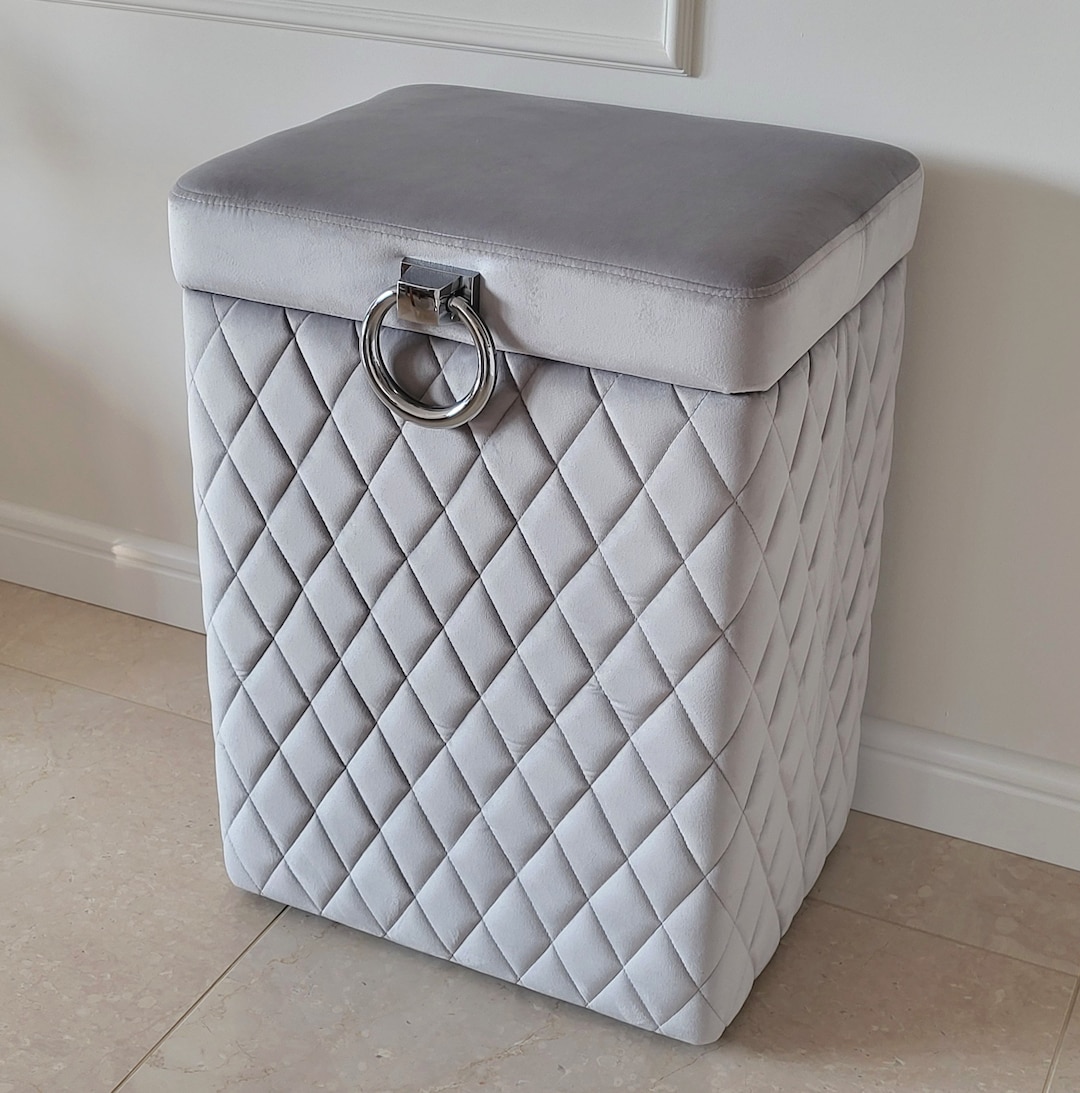 Gray Upholstered Laundry Basket - Etsy
