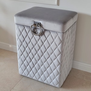 Gray Upholstered Laundry Basket - Etsy