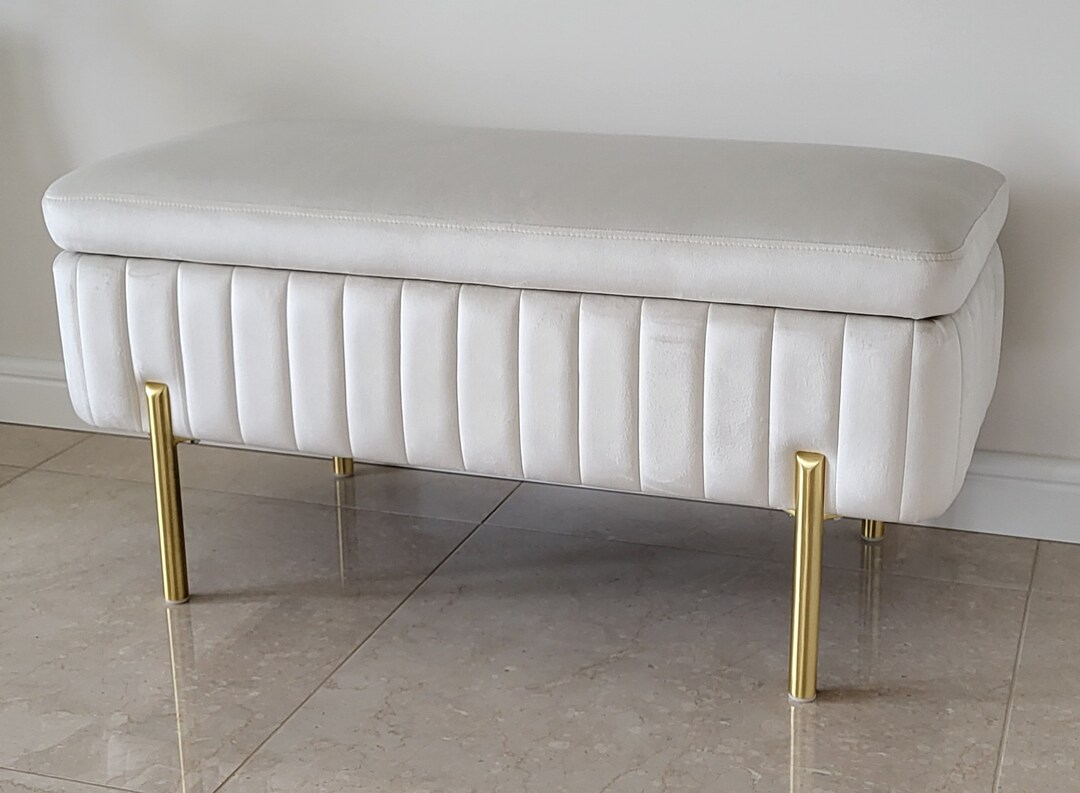 Bench Pouf White With Storage Upholstered Furniture Handmade Pouf ...