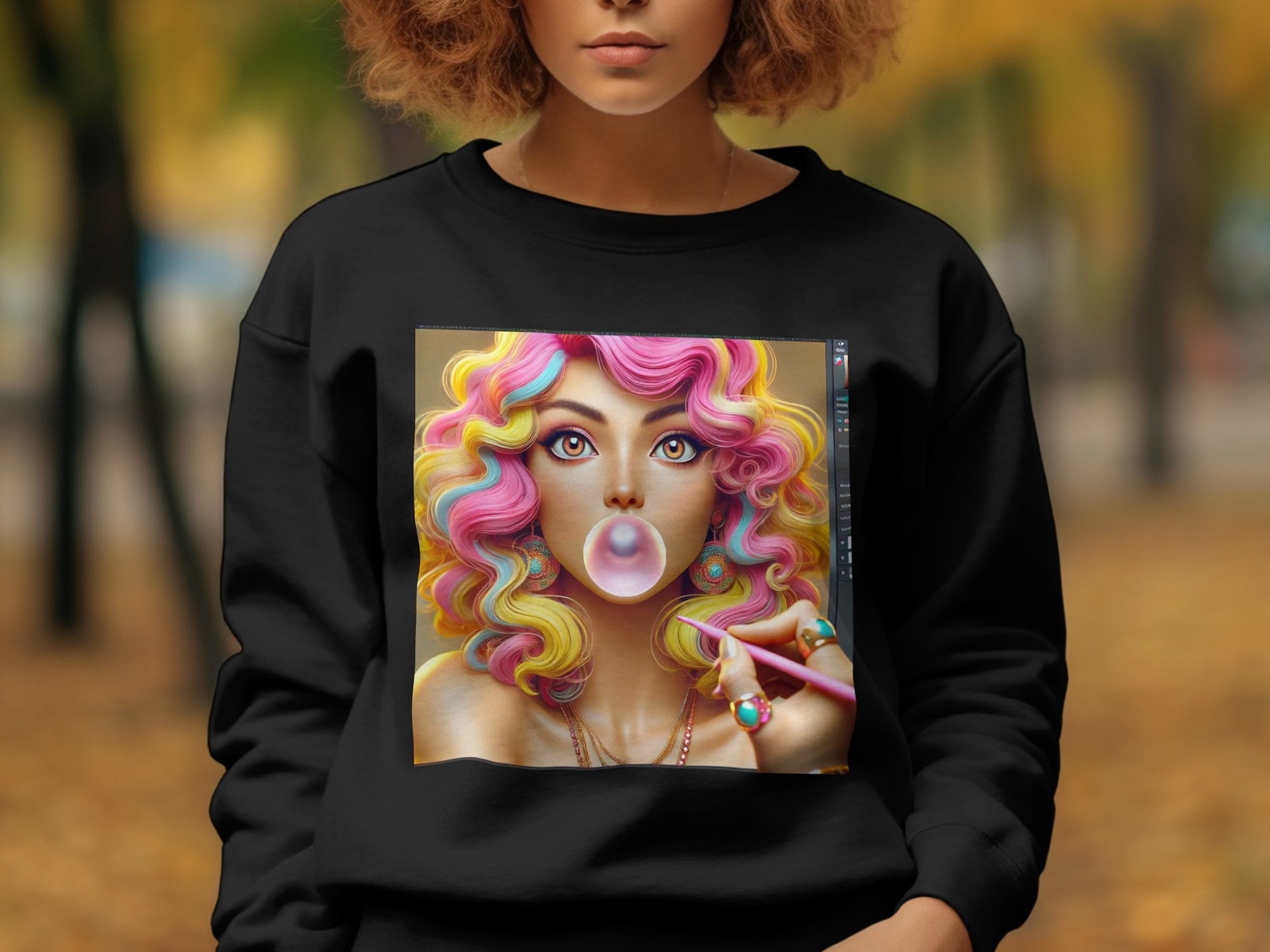 Colorful Pop Art Digital Print, Whimsical Woman With Bubble Gum, Bright ...