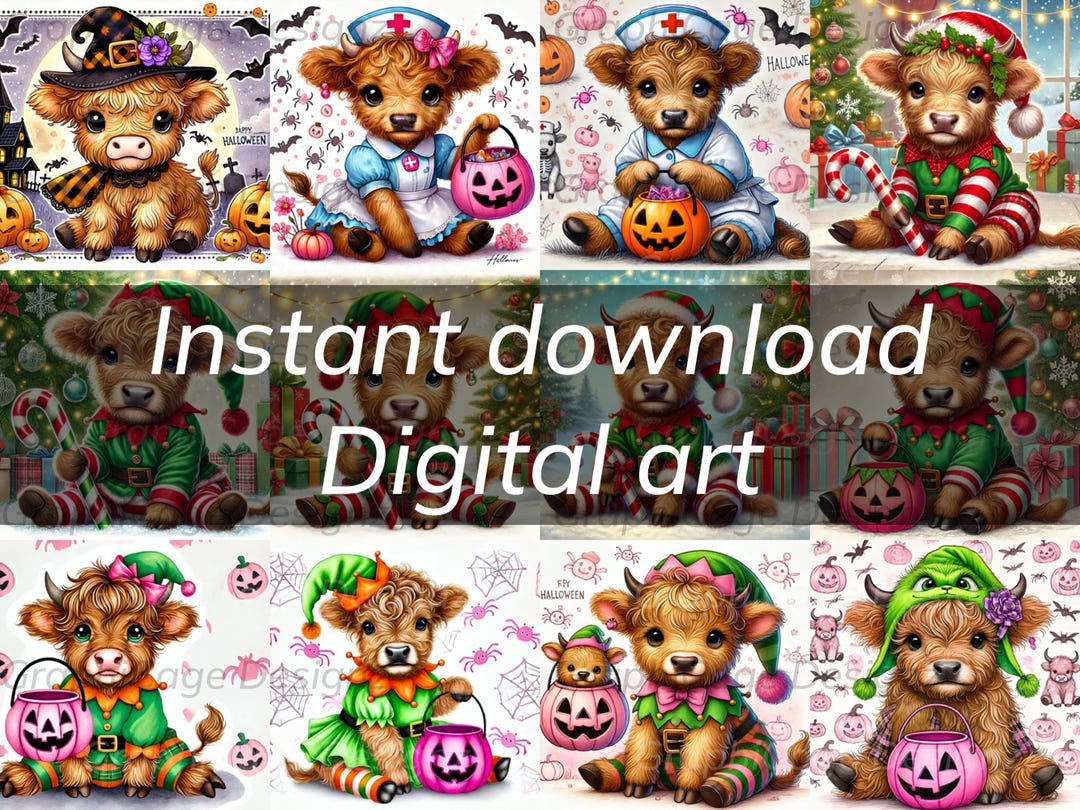 Cute Highland Cow Calendar Digital Art - Printable Instant Download ...