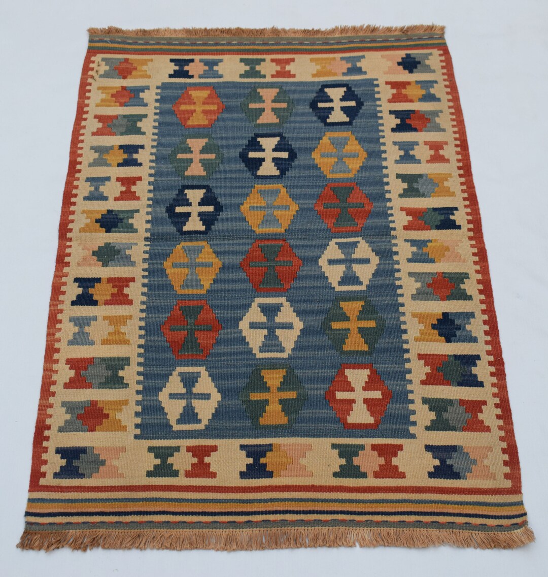 Turkish Rug, Multicolored Wool Rug, Natual Dye Dhurrie, 2x3 Rug, Small ...