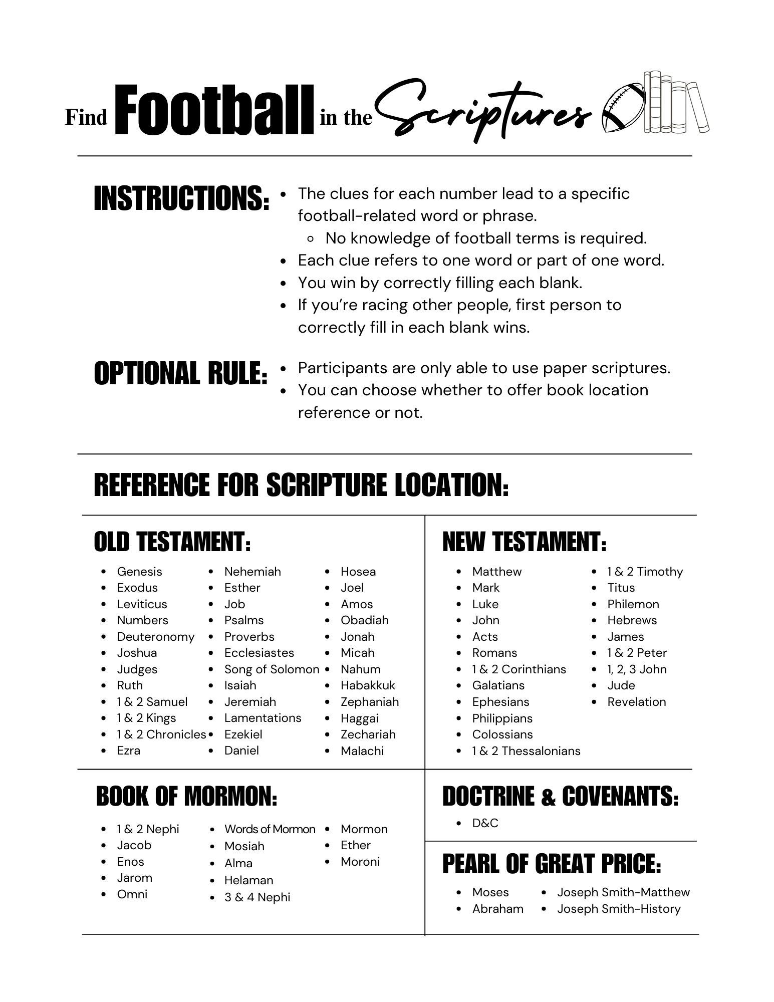 Super Bowl Scripture Scavenger Hunt | LDS Activity (digital Download ...