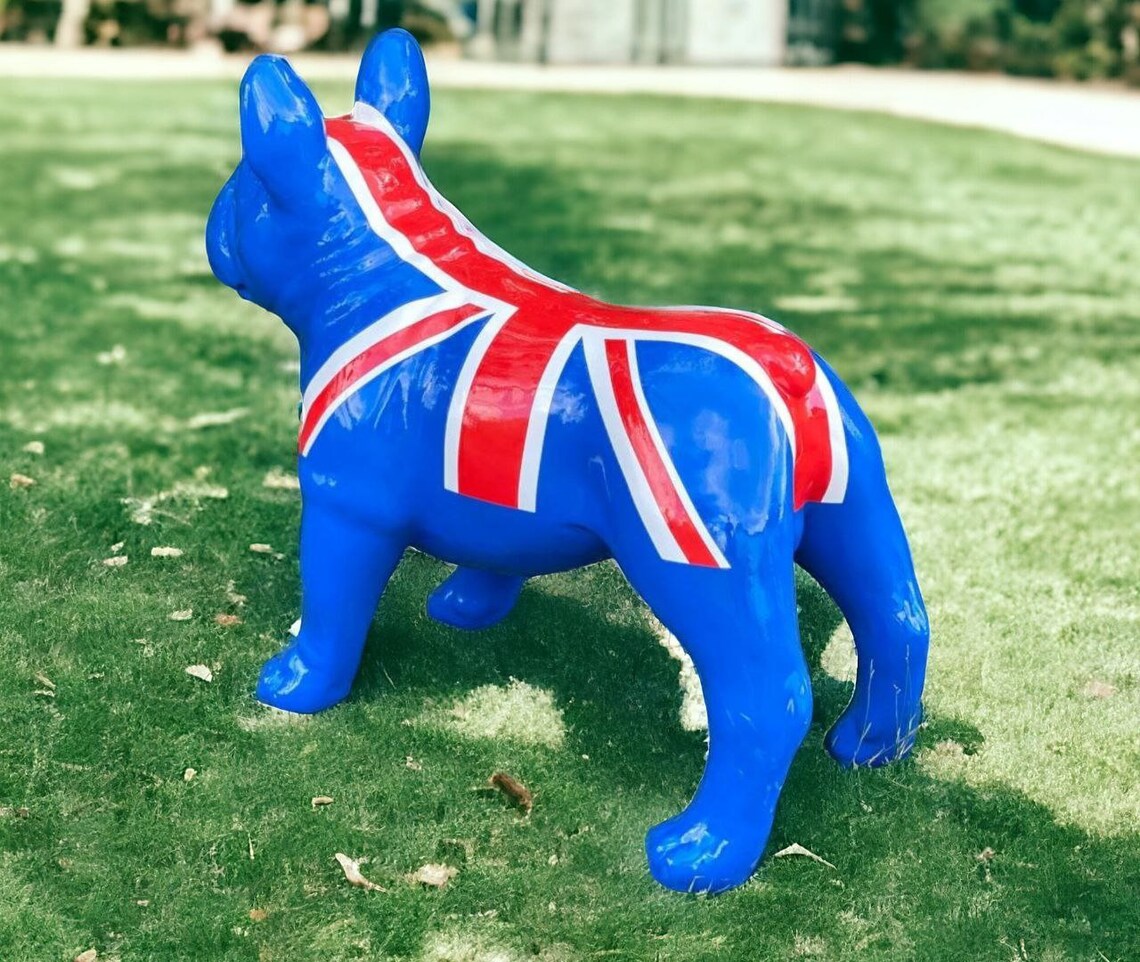 Blue Painted French Bulldog Figure British Flag French Bulldog Figurine ...