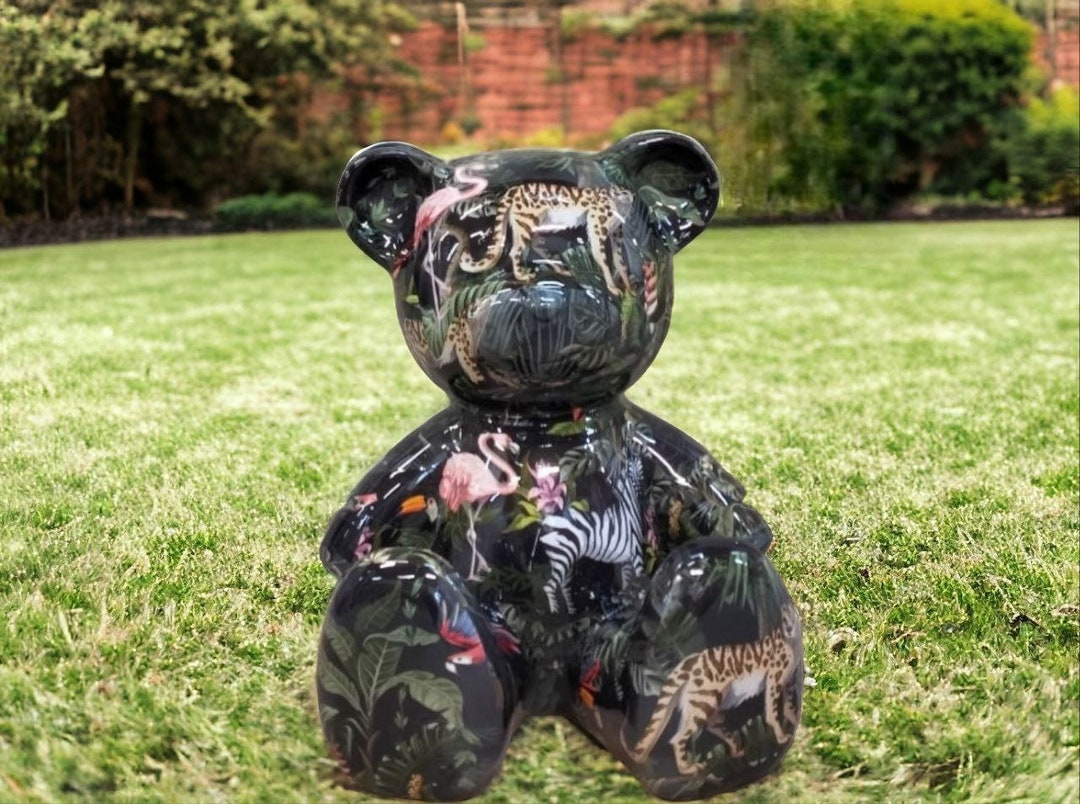 Black Sitting Teddy Bear Figure Plastic Painted Teddy Bear Statue ...