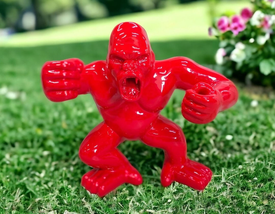 Red King Kong Statue Standing Monkey Figure Handmade Red Monkey ...