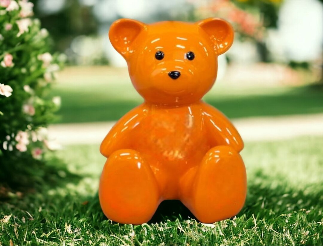 Orange Sitting Teddy Bear Statue Plastic Bear Figure Handmade Resin ...
