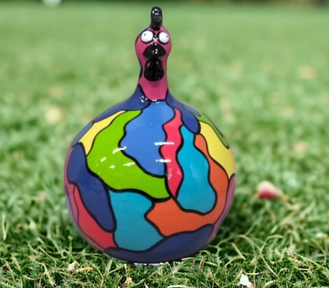 Colorful Painted Chicken Statue Standing Rainbow Rooster Figure Garden ...