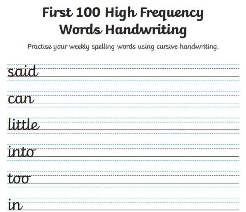 10 Printable Trace the Words Worksheet! First 100 High Frequency Words ...
