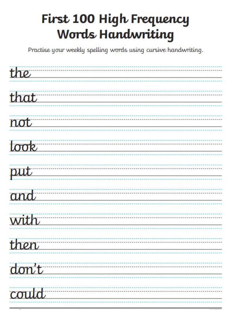 10 Printable Trace the Words Worksheet First 100 High Frequency Words ...