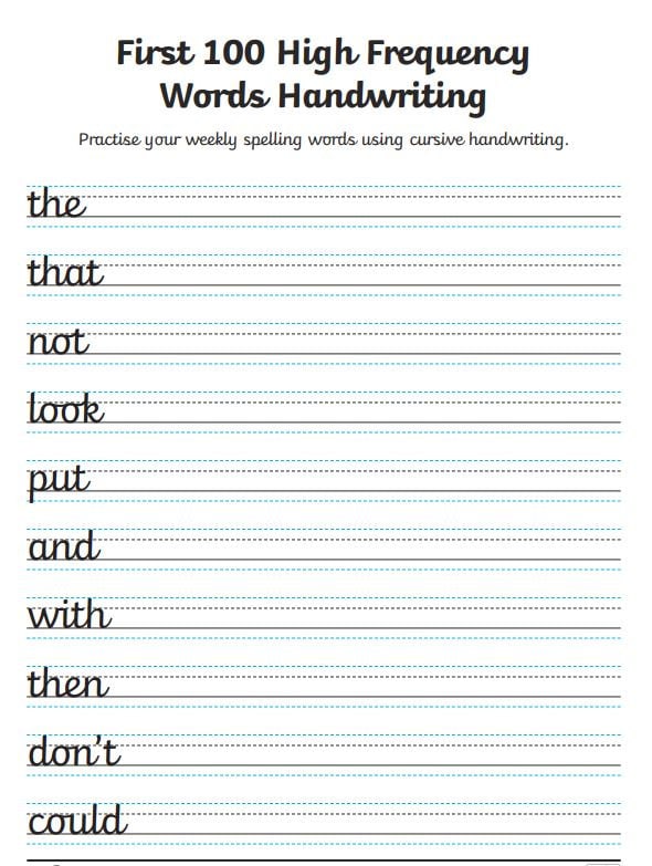 10 Printable Trace the Words Worksheet! First 100 High Frequency Words ...